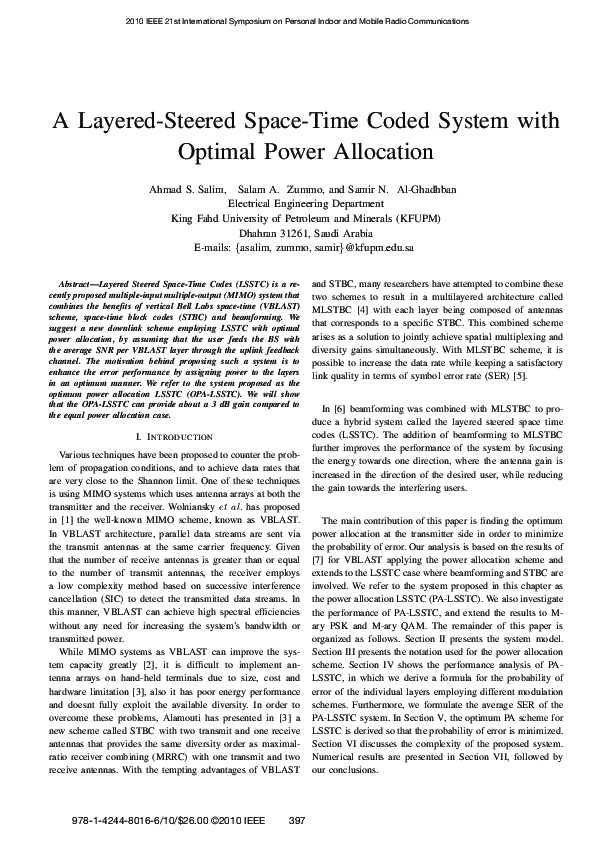 (PDF) A Layered-Steered Space-Time Coded system with optimal power allocation