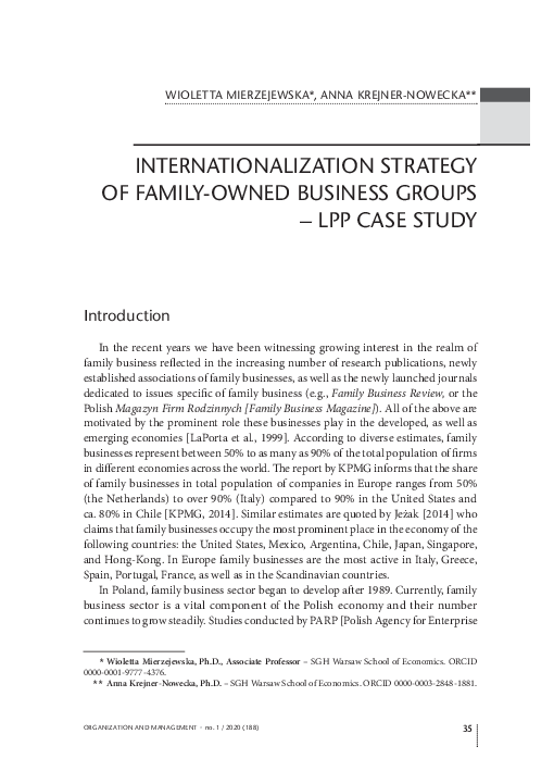 (PDF) Internationalization strategy of family-owned business groups - LPP case study