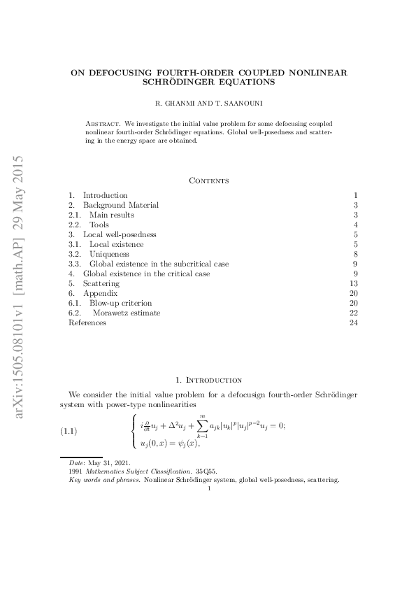 (PDF) Defocusing fourth-order coupled nonlinear Schrodinger equations