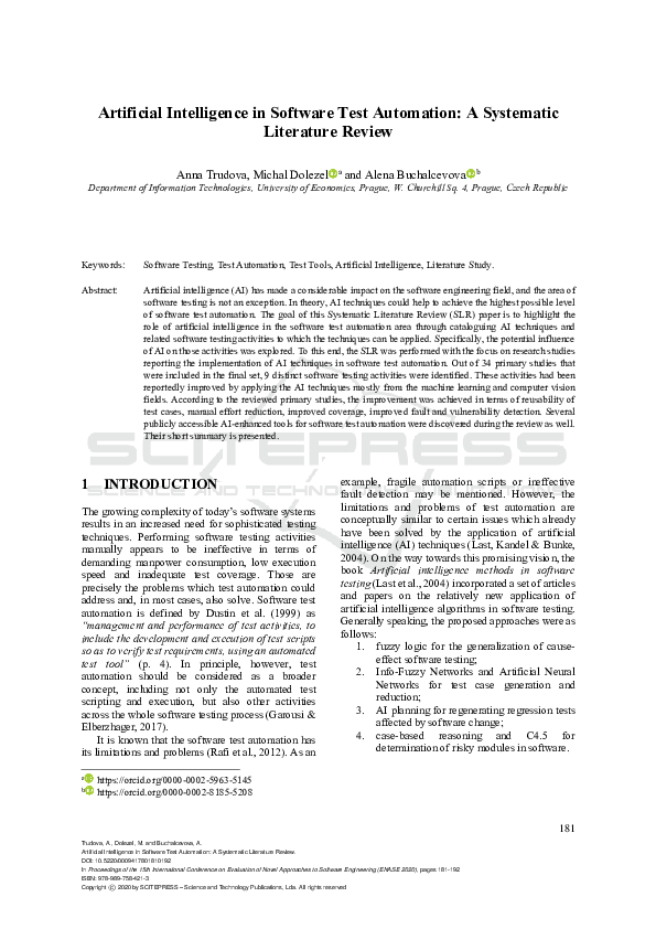 (PDF) Artificial Intelligence in Software Test Automation: A Systematic ...