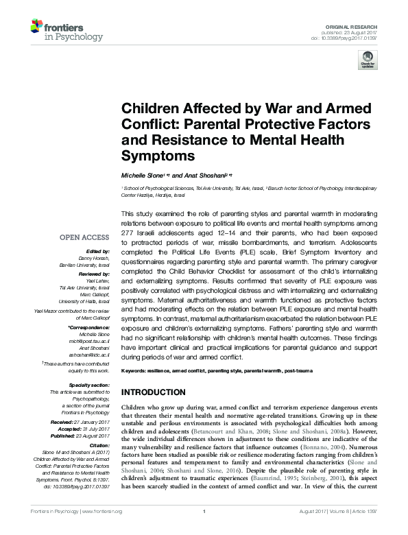 (PDF) Children Affected by War and Armed Conflict: Parental Protective ...
