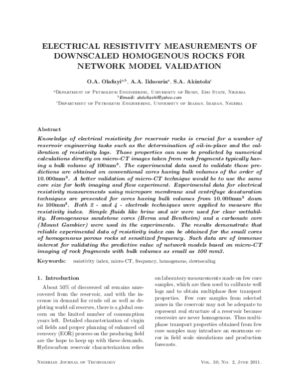 (PDF) Electrical Resistivity Measurements of Downscaled Homogenous ...