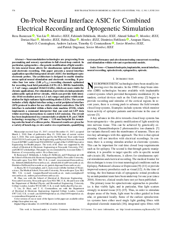 (PDF) On-Probe Neural Interface ASIC for Combined Electrical Recording ...