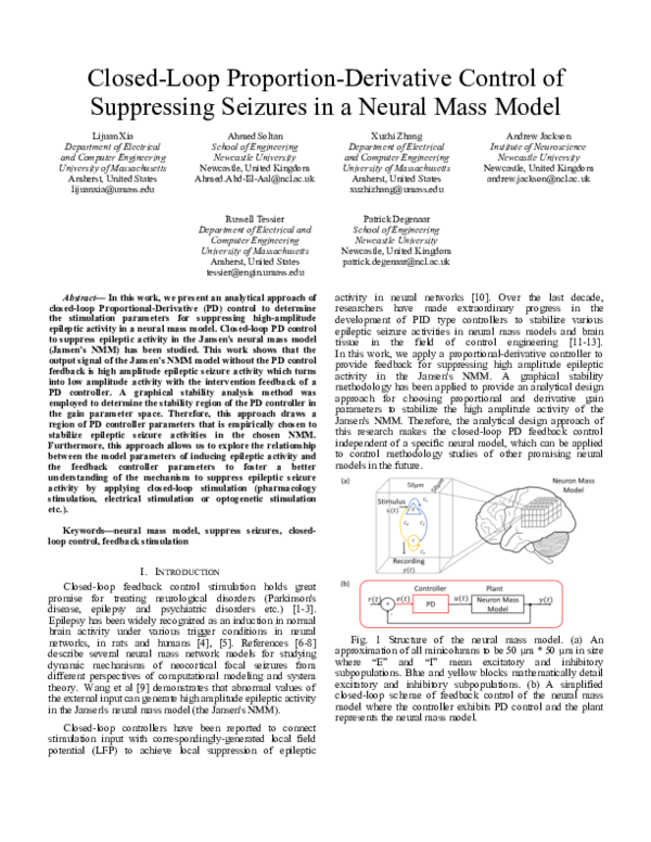 (PDF) Closed-Loop Proportion-Derivative Control of Suppressing Seizures in a Neural Mass Model