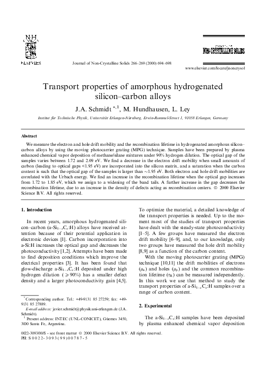 (PDF) Transport properties of amorphous hydrogenated silicon–carbon alloys