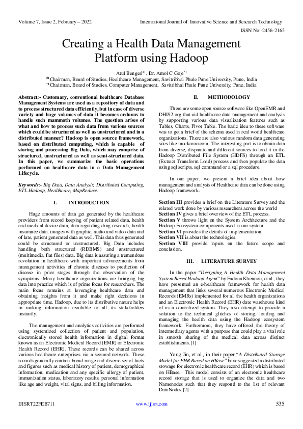 (PDF) Creating a Health Data Management Platform using Hadoop