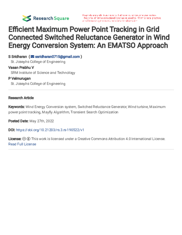 (PDF) Efficient Maximum Power Point Tracking in Grid Connected Switched Reluctance Generator in ...