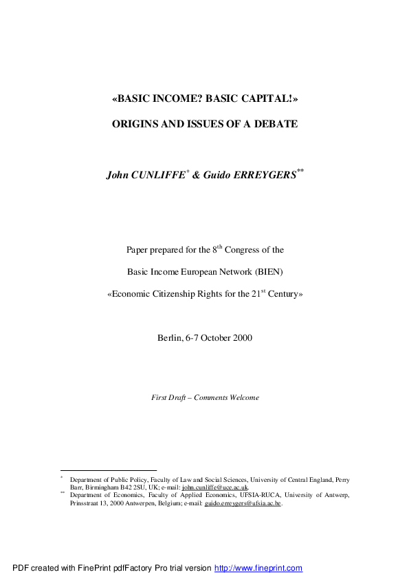 (PDF) Basic Income? Basic Capital!' Origins and Issues of a Debate