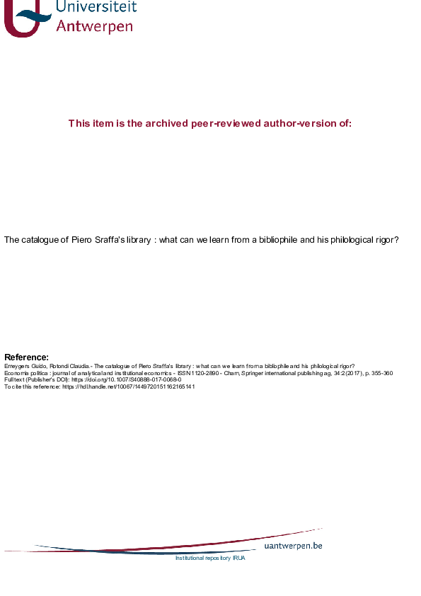 (PDF) The catalogue of Piero Sraffa’s library: what can we learn from a ...
