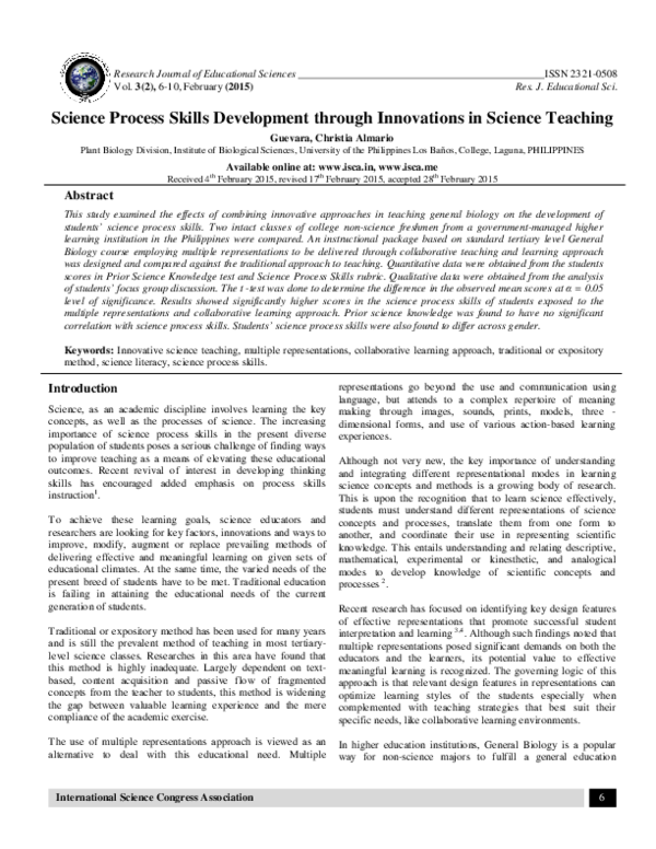(PDF) Science Process Skills Development through Innovations in Science Teaching