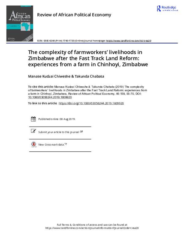 (PDF) The complexity of farmworkers’ livelihoods in Zimbabwe after the ...