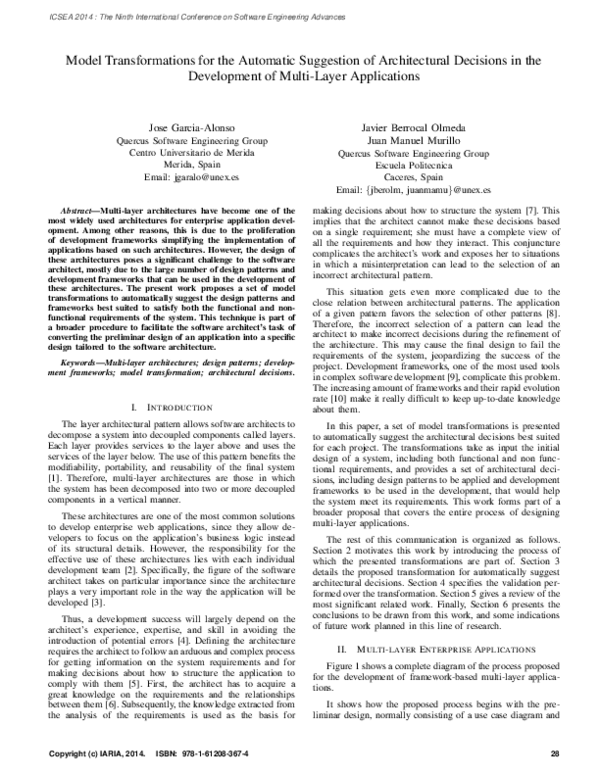 (PDF) Model Transformations for the Automatic Suggestion of Architectural Decisions in the ...