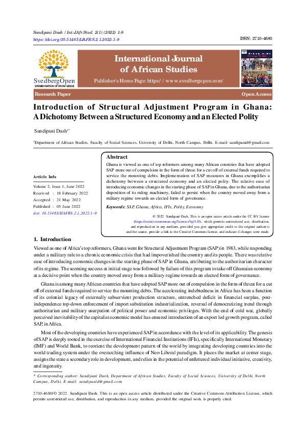 Pdf Introduction Of Structural Adjustment Program In Ghana A