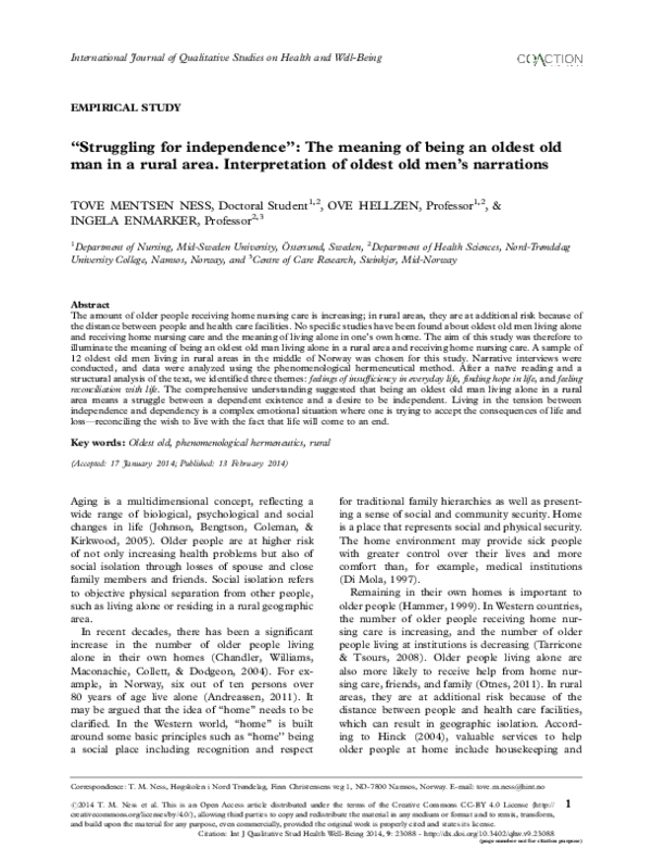 (PDF) “Struggling for independence”: The meaning of being an oldest old ...