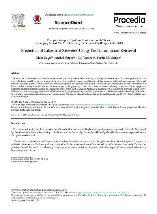 (PDF) Prediction of Likes and Retweets Using Text Information Retrieval
