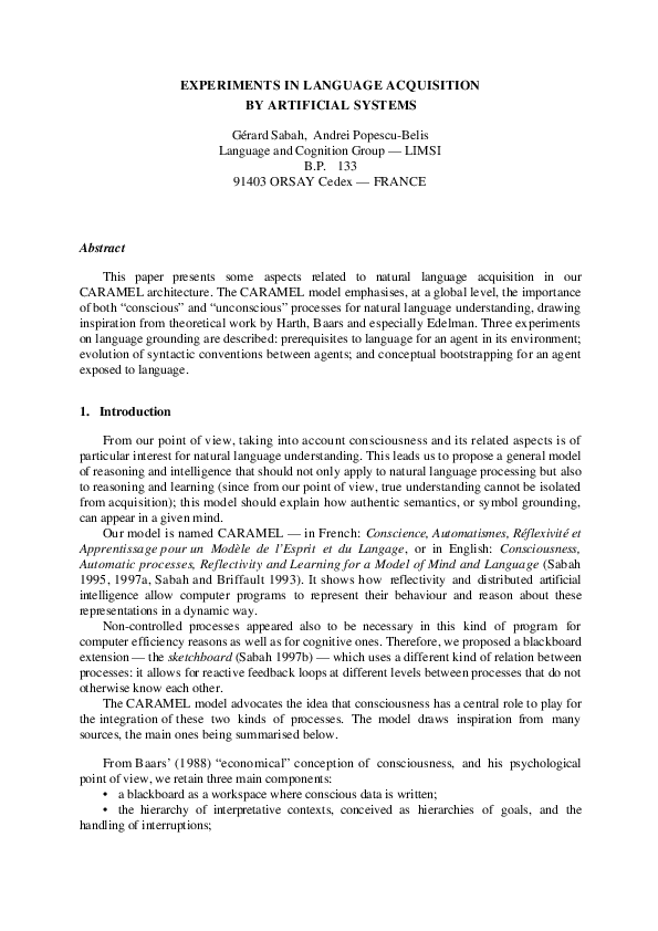 (PDF) Experiments in language acquisition by artificial systems