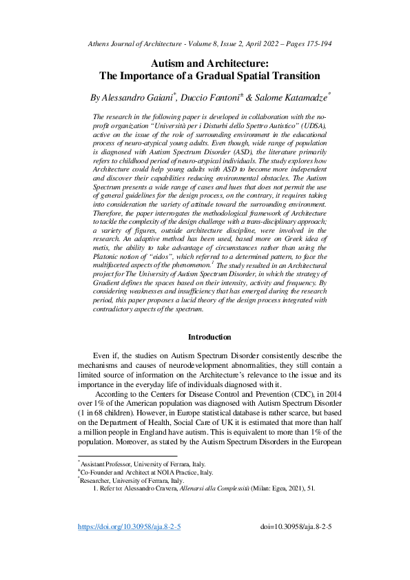 (PDF) Autism and Architecture: The Importance of a Gradual Spatial Transition