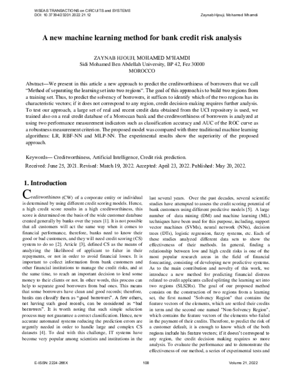 (PDF) A New Machine Learning Method for Bank Credit Risk Analysis