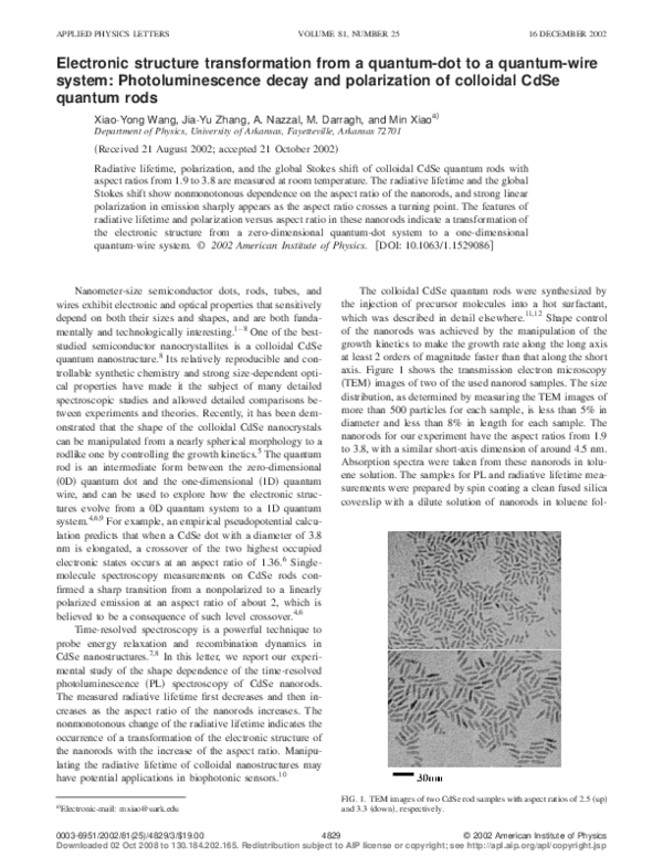 (PDF) Electronic structure transformation from a quantum-dot to a ...