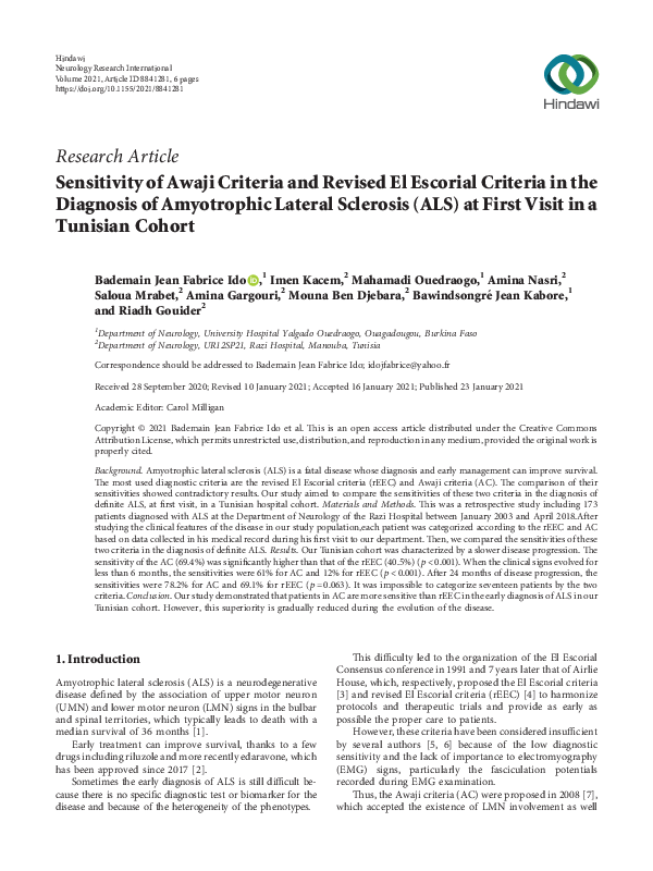 (PDF) Sensitivity of Awaji Criteria and Revised El Escorial Criteria in ...