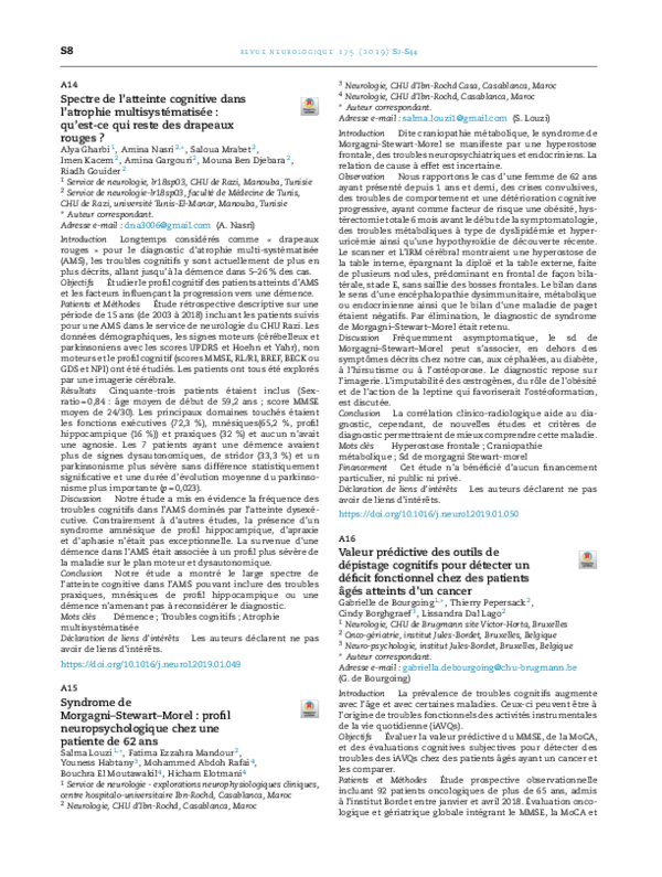 (PDF) Spectre de l’atteinte cognitive dans l’atrophie multisystématisée ...
