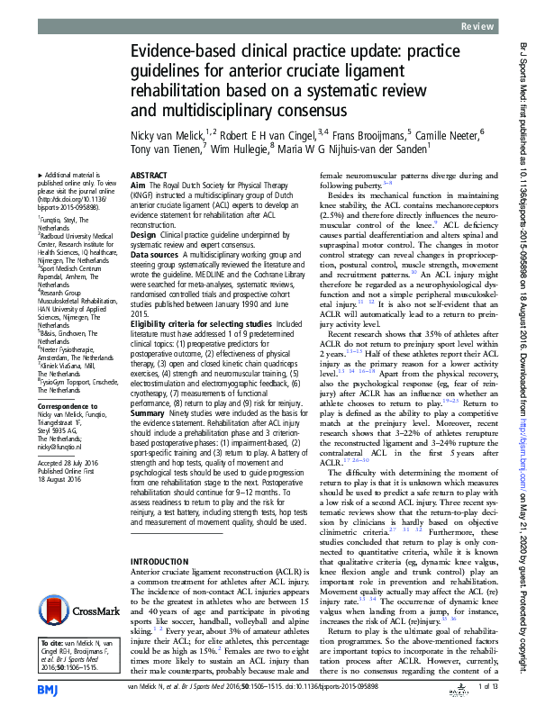 (PDF) Evidence-based clinical practice update: practice guidelines for anterior cruciate ...