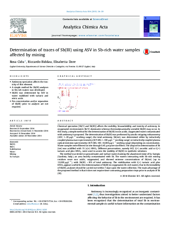 (PDF) Determination of traces of Sb(III) using ASV in Sb-rich water ...