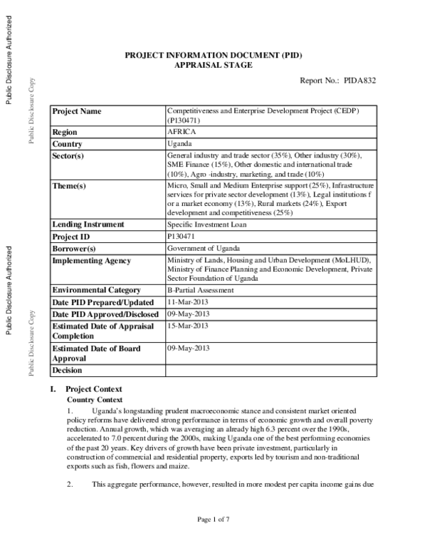 (PDF) Project Information Document (Appraisal Stage) - Competitiveness ...