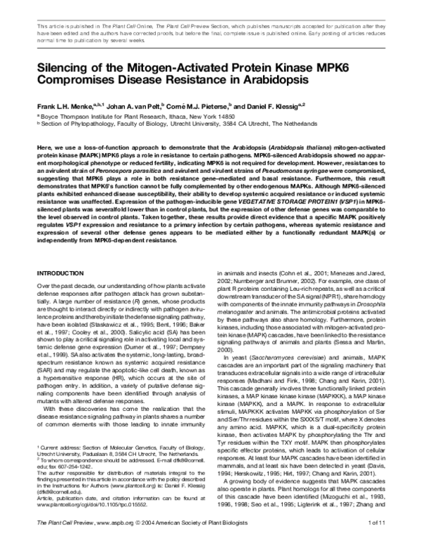 (PDF) Silencing of the Mitogen-Activated Protein Kinase MPK6 ...