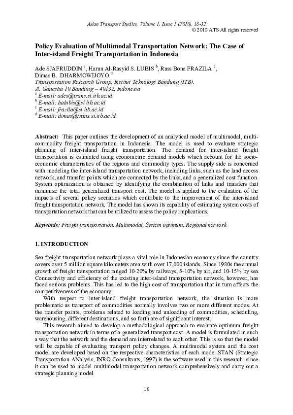 Pdf Policy Evaluation Of Multimodal Transportation Network The Case Of Inter Island Freight