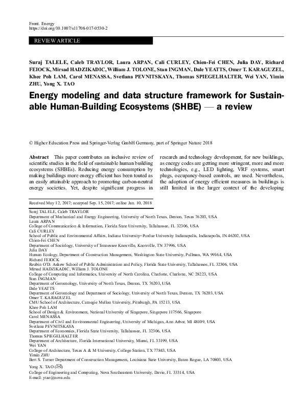 (PDF) Energy modeling and data structure framework for Sustainable ...