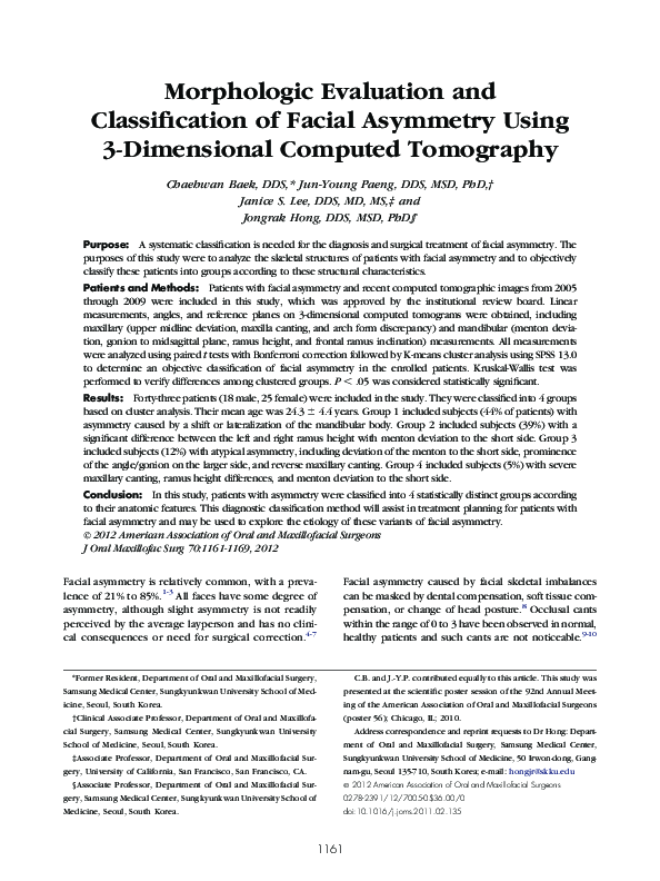(PDF) Morphologic Evaluation and Classification of Facial Asymmetry ...