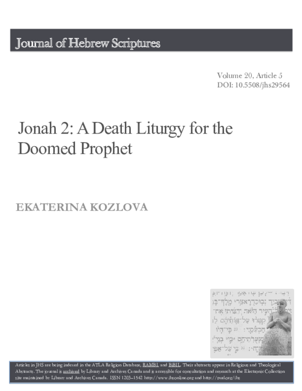 (PDF) Jonah 2: A Death Liturgy for the Doomed Prophet