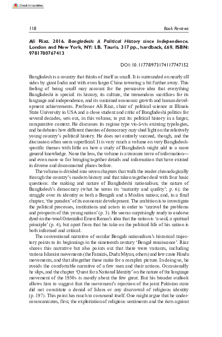 (PDF) Book Review: Ali Riaz. 2016. Bangladesh: A Political History ...