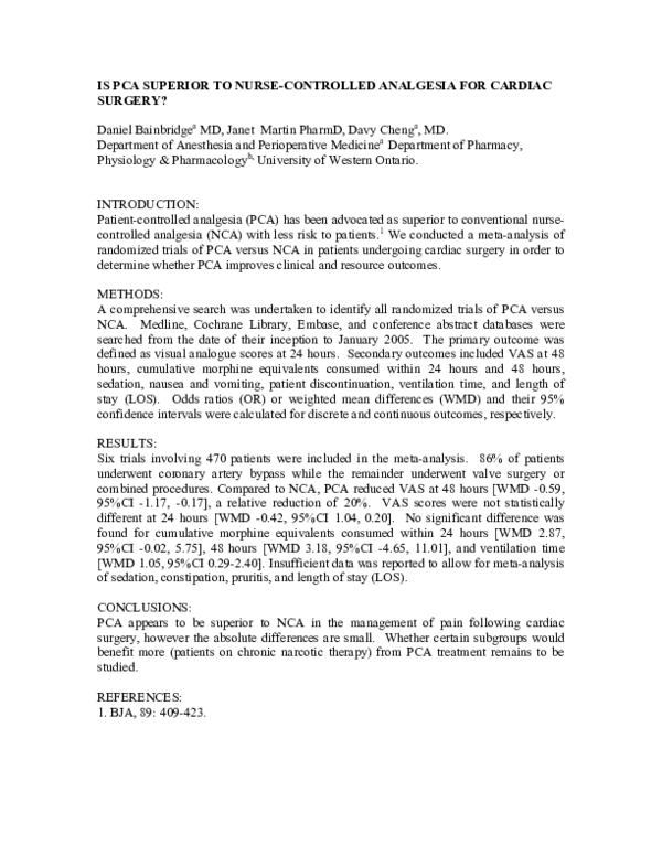 (PDF) Is PCA superior to nurse-controlled analgesia for cardiac surgery?