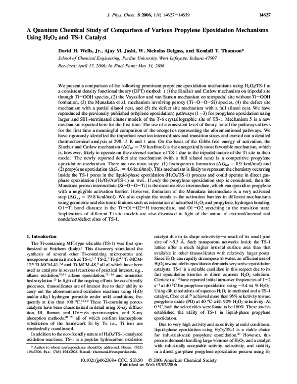 (PDF) Mechanisms of Propylene Epoxidation with H2O2/TS-1