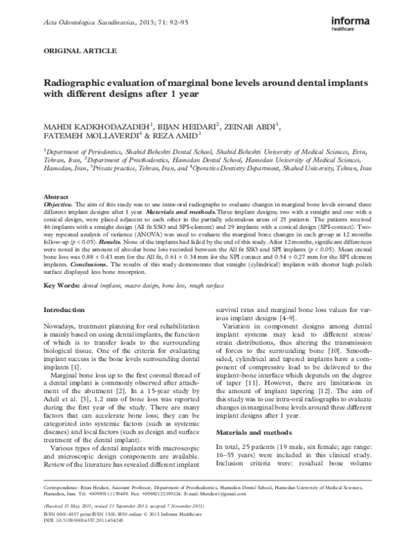 (PDF) Radiographic evaluation of marginal bone levels around dental ...