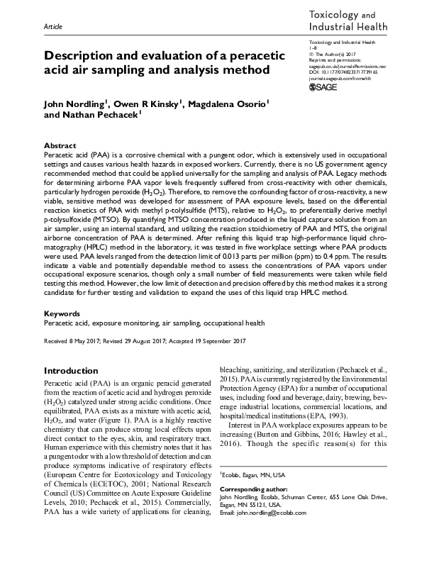 (PDF) Description and evaluation of a peracetic acid air sampling and ...