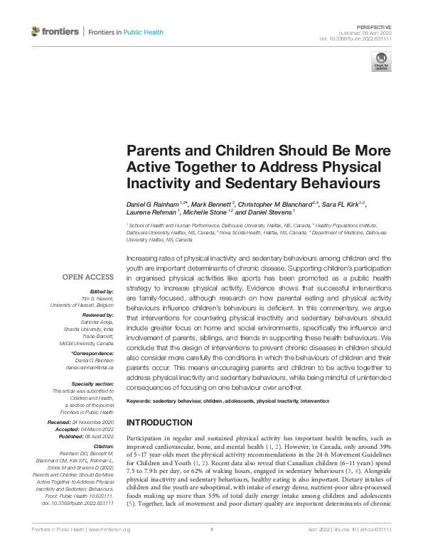 (PDF) Parents and Children Should Be More Active Together to Address Physical Inactivity and ...