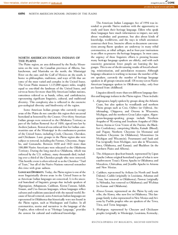 (PDF) North American Indians: Indians of the Plains