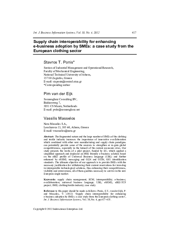 (PDF) Supply chain interoperability for enhancing e-business adoption by SMEs: a case study from ...