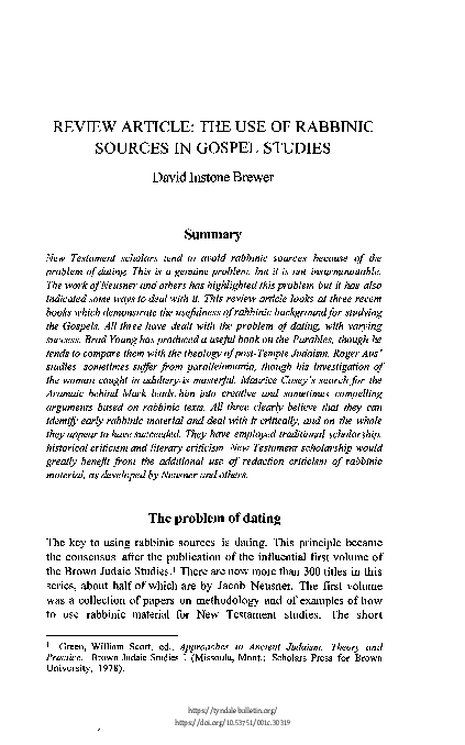 (PDF) Review article: The use of Rabbinic sources in Gospel studies