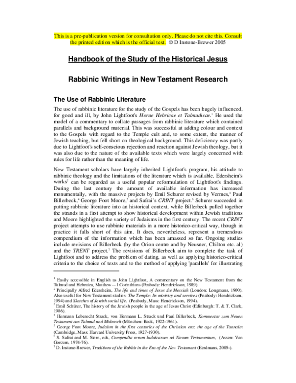 (PDF) Rabbinic Writings in New Testament Research