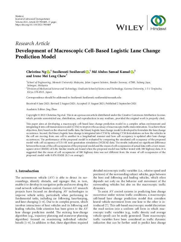 (PDF) Development of Macroscopic Cell-Based Logistic Lane Change ...