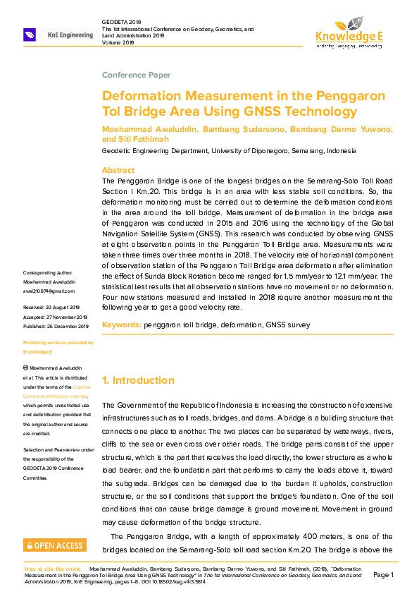 (PDF) Deformation Measurement in the Penggaron Tol Bridge Area Using GNSS Technology