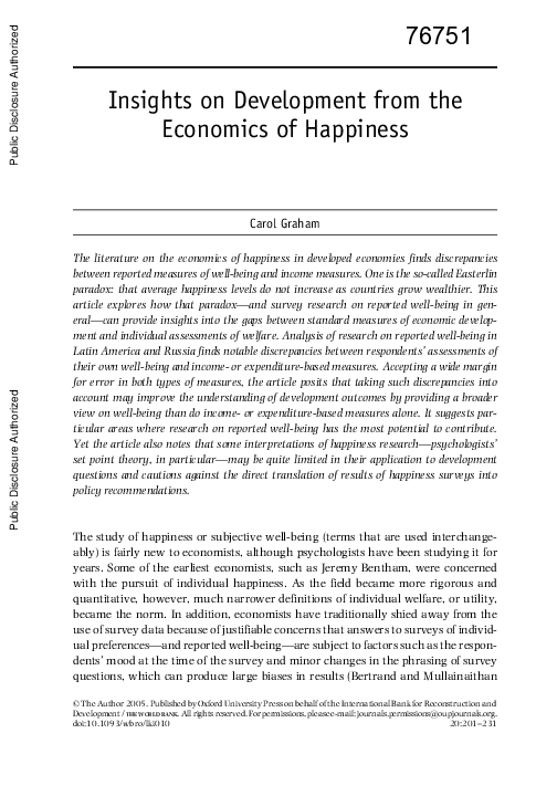 (PDF) Insights on Development from the Economics of Happiness