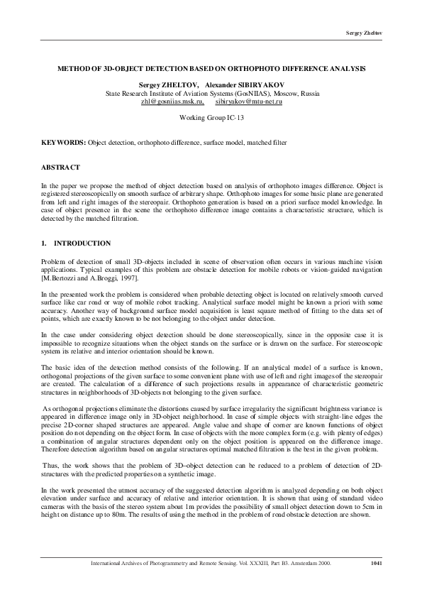 (PDF) Method Of 3d-Object Detection Based On Orthophoto Difference Analysis