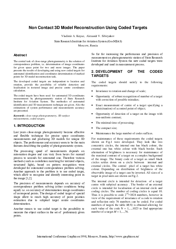 (PDF) Non Contact 3D Model Reconstruction Using Coded Targets