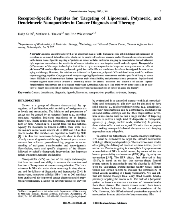 (PDF) Receptor-Specific Peptides for Targeting of Liposomal, Polymeric ...