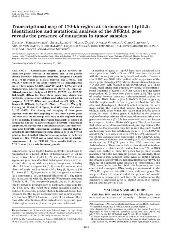 (PDF) Transcriptional map of 170-kb region at chromosome 11p15.5 ...